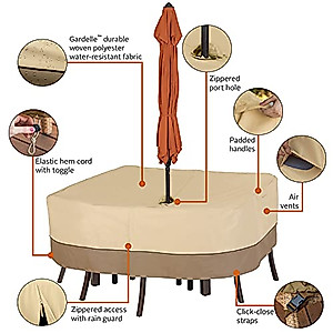 Classic Accessories Veranda Water-Resistant 66 Inch Square Patio Table & Chair Set Cover with Umbrella Hole, Outdoor Table Cover, Pebble