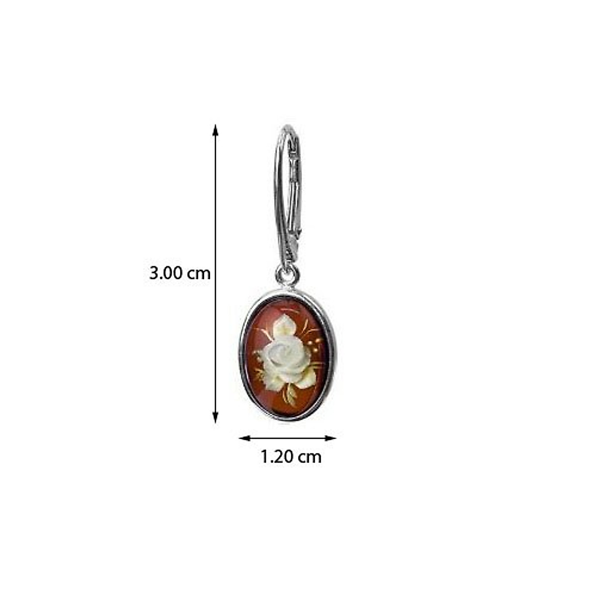 Amber Sterling Silver Cameo Oval Leverback Small Flower Earrings