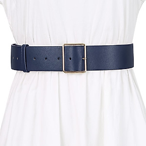 Allegra K PU Leather Belts for Women Metal Pin Buckle 2 inches Wide Belt for Dress Pants Fit waist 77-95cm/30-37 Nany Blue
