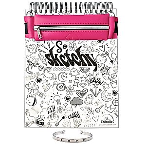 Life is a Doodle Sketch Book for Kids -Kids Art Set w/Sketchbook, Art Supplies Pouch, Cute Cuff & Unlimited Access to Kids Online Art Classes - Large Sketch Pad for Kids Art Journal Doodle Pad