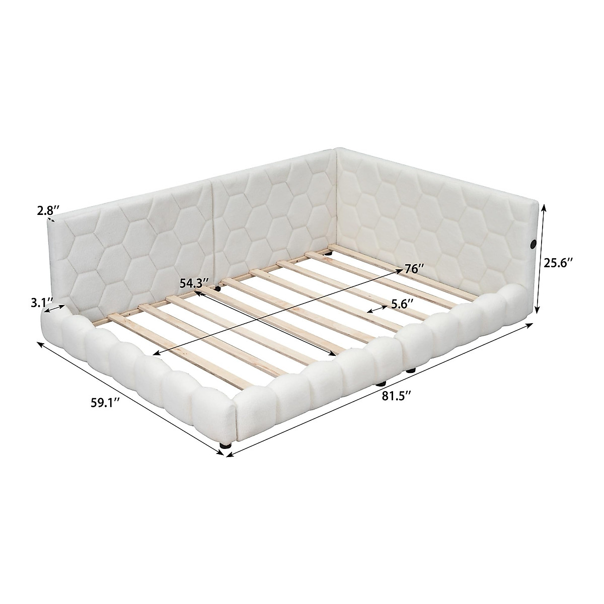 KLMM Stylish Full Size Upholstered Platform Bed Daybed with USB Ports and LED Belt,for Small Spaces Bedroom Living Room Use (White@LED, Full)