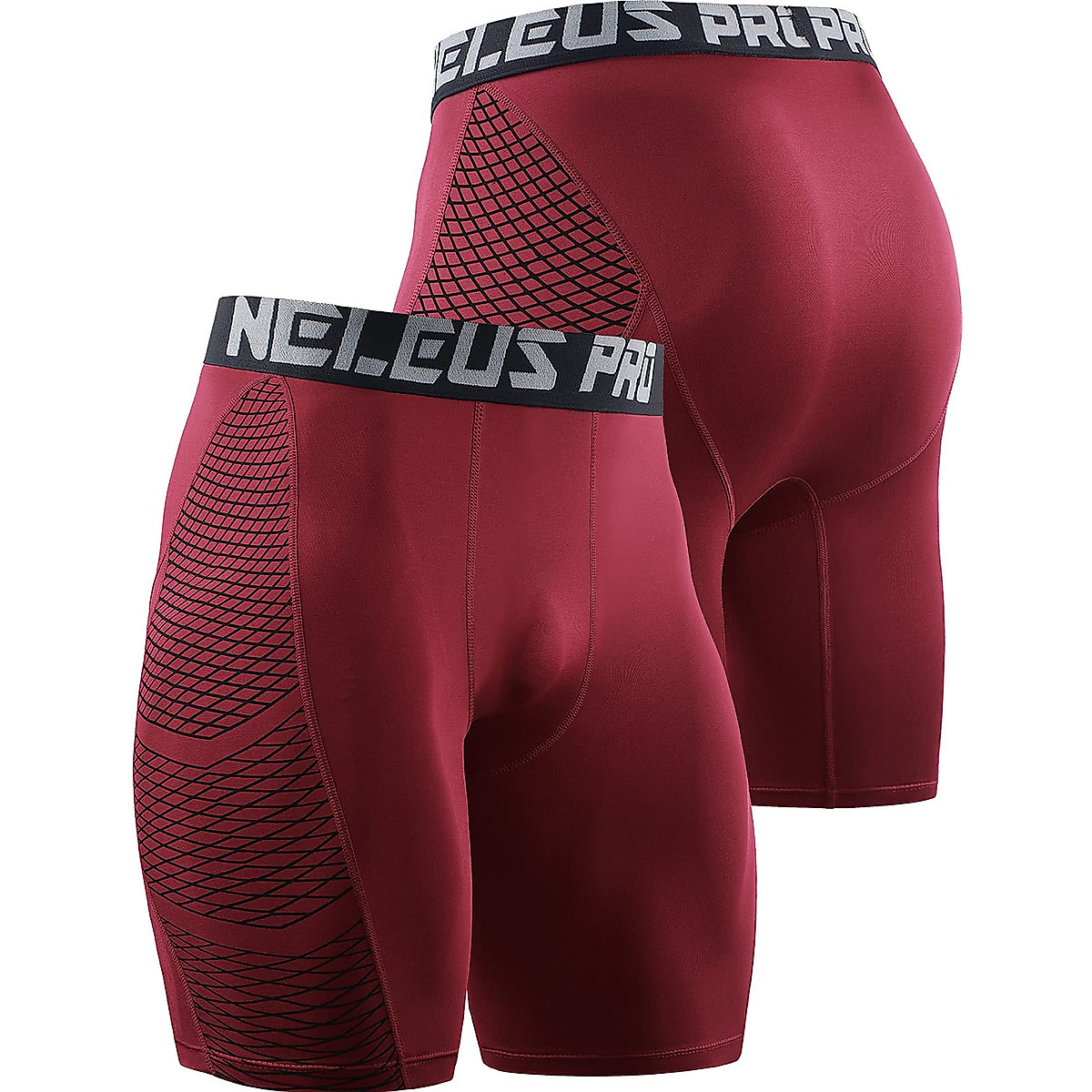 NELEUS Men's Compression Shorts 3 Pack Quick Dry Athletic Running Shorts,6086,Red/Navy/Blue,L