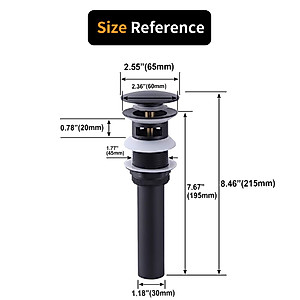 kimzcn Bathroom Sink Drain with Overflow Vessel Sink Stopper Pop Up Drain Assembly Matt Black D500031B