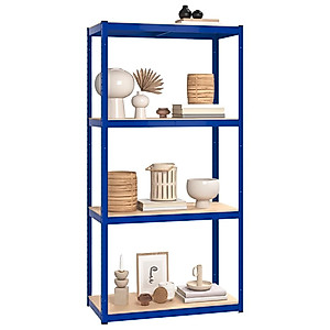 vidaXL 4-Layer Shelves - Blue Industrial Steel & Engineered Wood Storage Racks - High Load Capacity, Adjustable, Easy Assembly, 3 pcs