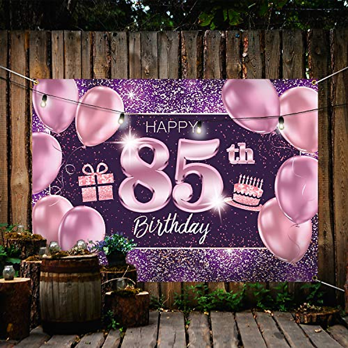 PAKBOOM Happy 85th Birthday Banner Backdrop - 85 Birthday Party Decorations Supplies for Women - Pink Purple Gold 4 x 6ft