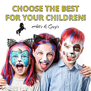 ADIS&GUYS Face Painting Kit For Kids - 20 Water Based, Quick Dry, Non-Toxic Sensitive Skin Paints, 3 Glitters, 2 temporary hair chalks combs, 3 Paint Brushes, 40 Stencils, 2 Tattoos Sheets , Face Painting Book 20 Face Paint kit 20 Face Paint kit