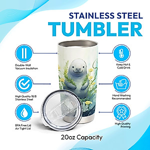 Hyturtle Personalized Gifts Manatee Lover - Me A Manatee Customized Name Stainless Steel Tumbler 20 oz With Lid - Idea Cute Sea Animal Lover Gifts For Women, Girl, Kids On Birthday, Christmas