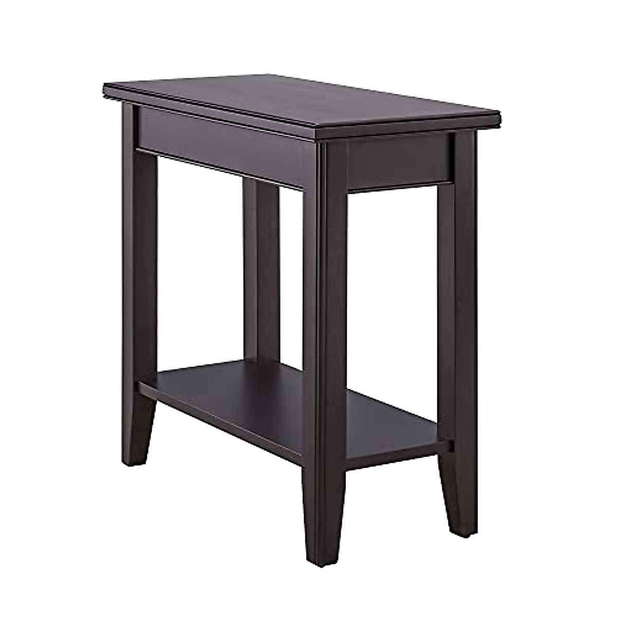 Leick Home Laurent 12 in. Narrow End Side Table, Solid Wood with Shelf, Black, 10505-BK