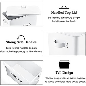 E-far Bread Box, Metal Bread Box with Lid for Kitchen Countertop, Large Bread Bin Holder Storage Container - 13" x 9.8" x 7.3" - Holds 2+ Loaves, Modern Farmhouse & Vintage Style - White