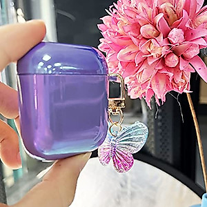 Fycyko Compatible with AirPods Case Cover,Butterfly Colorful Cute Luxury Plating for AirPod Case with Keychain Soft TPU Protective Case for Women Girls Design for AirPods 1&2 Purple