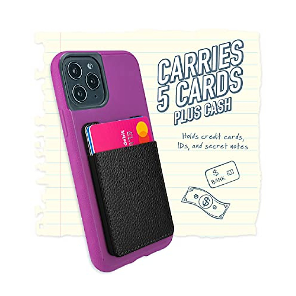 Smartish Stick-on Phone Wallet - Sidecar Slim Expandable Credit Card Pocket - Universal Fit- iPhone and Android - Black Tie Affair