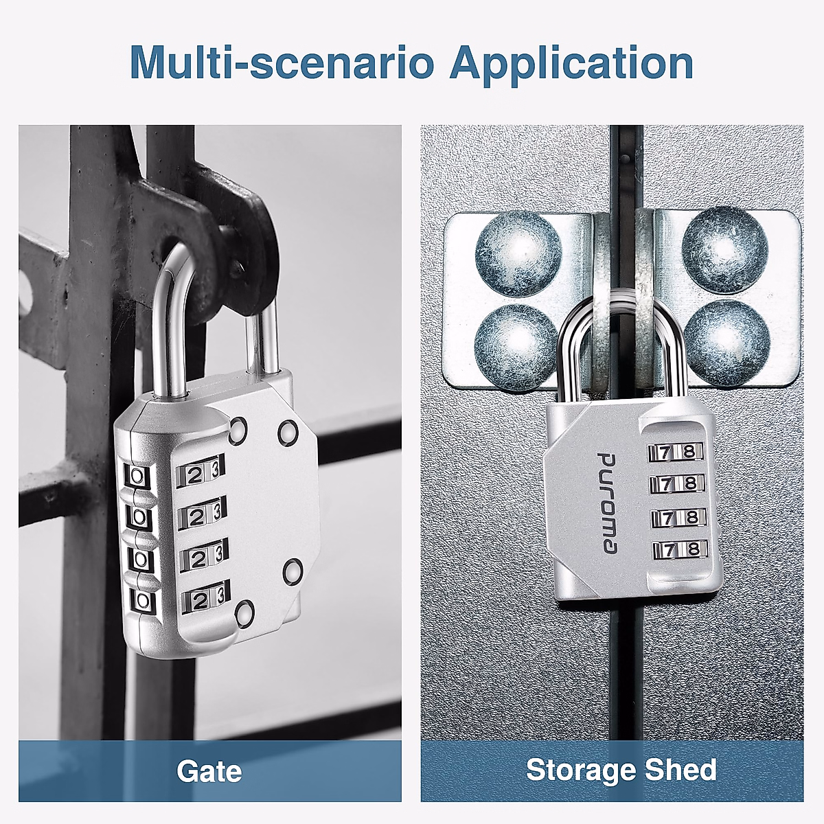 Puroma 2 Pack Combination Lock 4 Digit Locker Lock Outdoor Waterproof Padlock for School Gym Locker, Sports Locker, Fence, Toolbox, Gate, Case, Hasp Storage (Silver & Black)