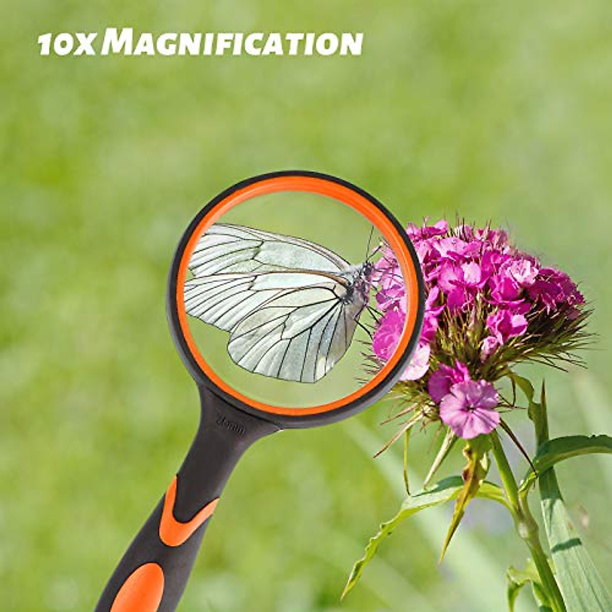 MODOWEY 4Pcs Magnifying Glass, 10X Magnifying Glass Handheld for Kids Seniors, 75mm Magnify Glasses Lens Non-Slip Soft Handle Page Magnifier for Reading, Explorin, Crafts, Plant, Science