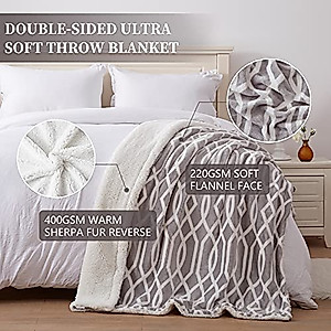 SEMECH Sherpa Throw Blanket Throw Size, Sherpa Fleece Throw Blanket Lightweight, Reversible Sherpa Blanket Machine Washable, 50" x 60", Light Gray