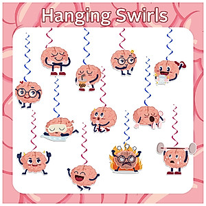 24 Pieces Brain Hanging Swirls Funny Brain Streamers Cute Hanging Decorations Ceiling Swirls for Brain Birthday Party Decorations Party Supplies Baby Showers Decorations