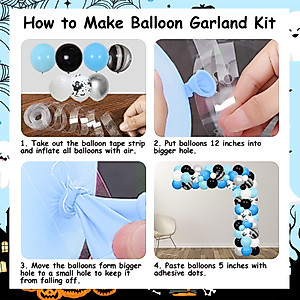 Halloween Baby Shower Party Decorations for Boys, A Little Boo Is Almost Due Backdrop Halloween Blue Black Silver Balloon Garland Kit Bat Wall Sticker White Ghost Foil Balloon