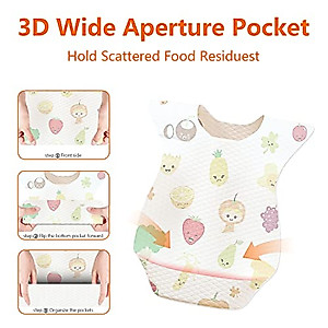 MOSHAINE Disposable Bibs 30 PCS Baby Bib Waterproof for Toddlers with Food Catcher Pocket and Adjustable Fastener Feeding Bib Suitable Kids for Feeding,Traveling,Outdoor Use