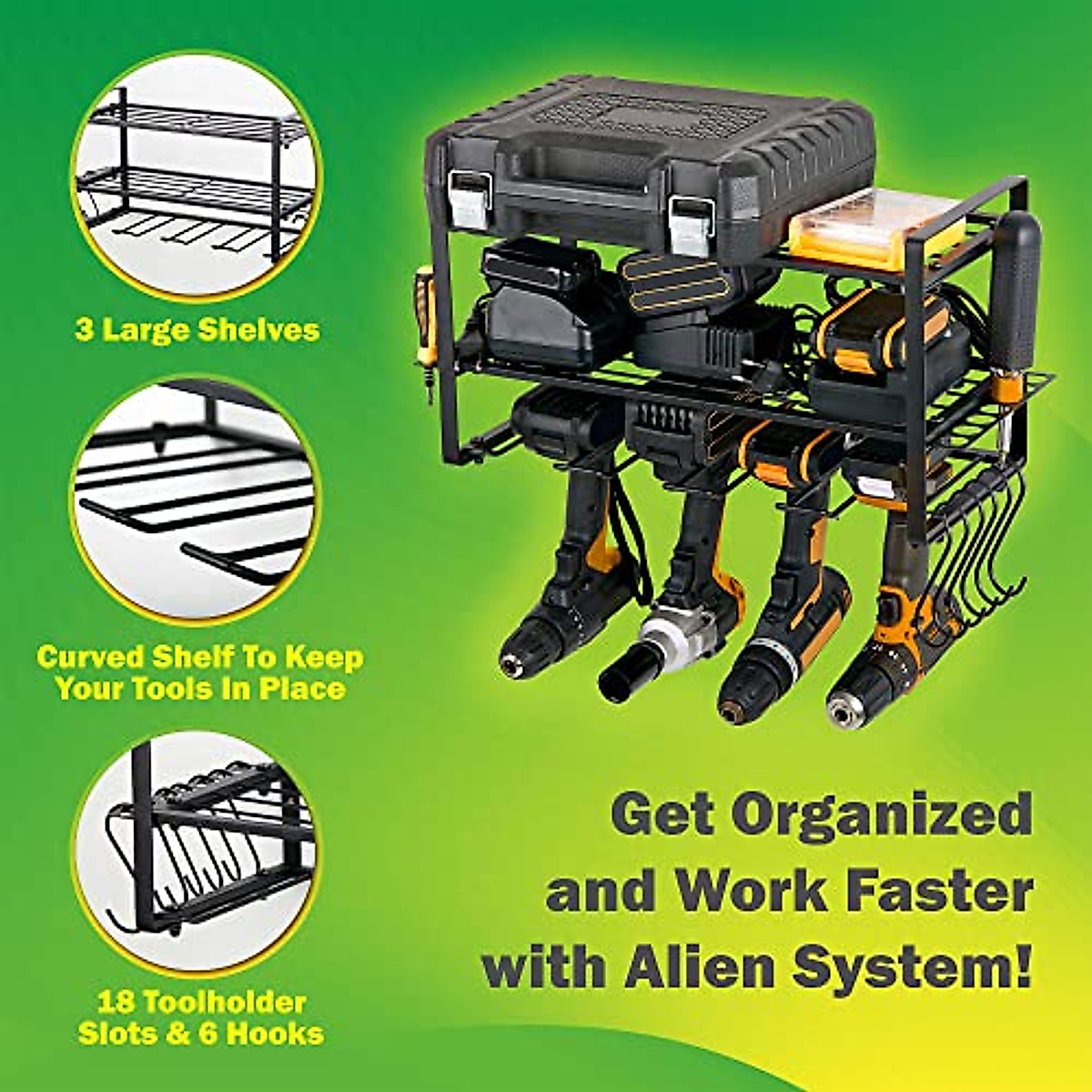 ALIEN SYSTEM Organize all your tools - Tough Magnetic tool holder 5 Pack & Sturdy Power tool organizer - Powerful tool box organizer Set