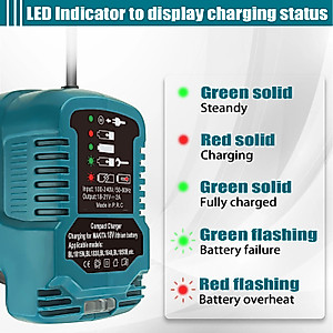 JJXNDO DC18RC 18 Volt Lithium Battery Charger Replacement for Makita 18V Lithium-Ion Battery BL1850 BL1840B BL1820 BL1815 BL1860 BL1430 BL1450 BL1830 Mini Compact Charger(Not for 14.4V)