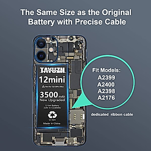 TAYUZH Battery for iPhone 12 Mini Ultra High Capacity Replacement Battery for iPhone 12 Mini A2399 A2400 A2398 A2176 with Professional Repair Tool Kit and Instruction