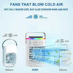Azoiito Portable Air Conditioners,Small Air Conditioner with 2 Mist&3 Timer&7 Colors Night Light,Evaporative 3 Speed Personal Air Cooling Fan,Mini Desk Air Cooler AC Fan for Car, Office Camping