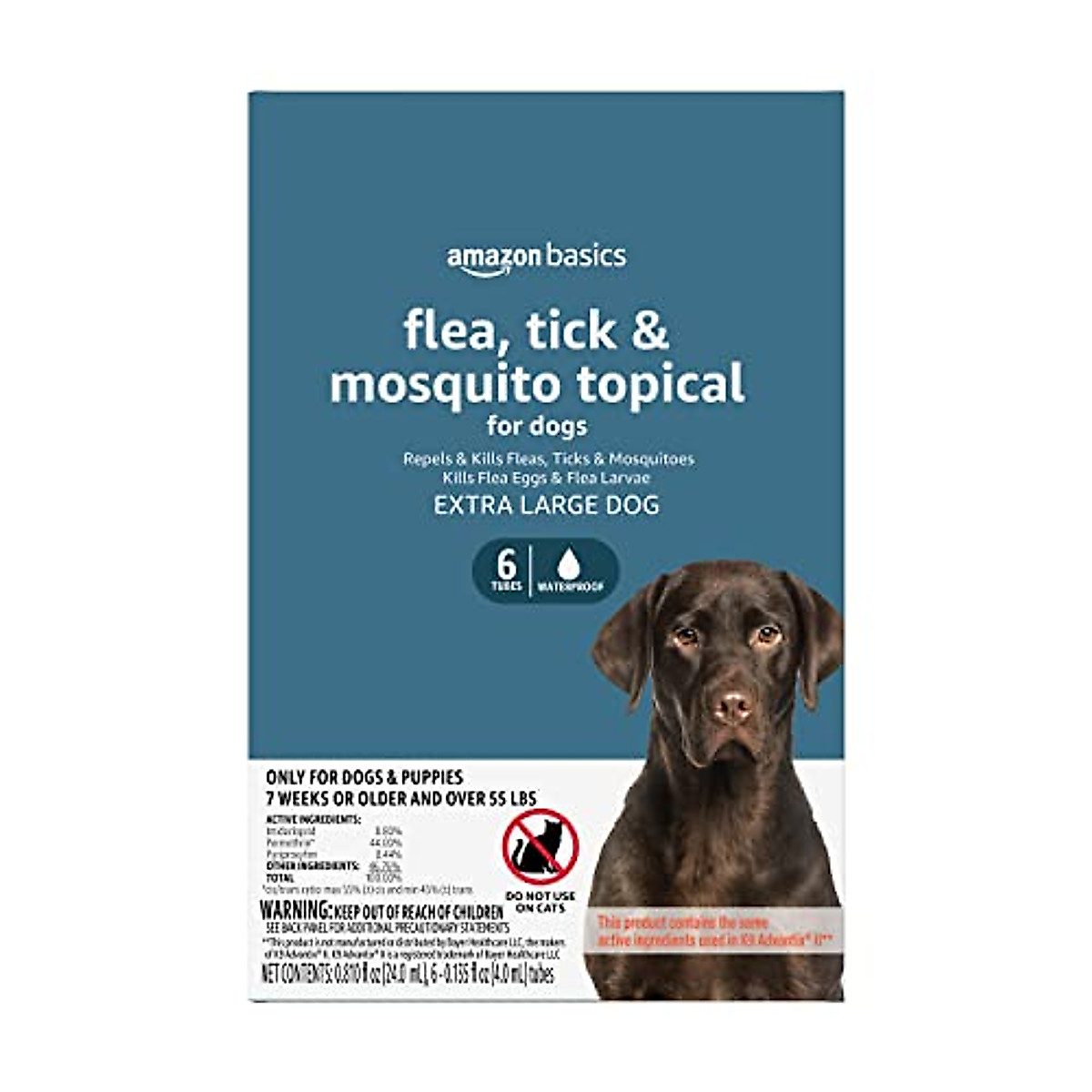 Amazon Basics Flea, Tick & Mosquito Topical Treatment for X-Large Dogs (over 55 pounds), 6 Count (Previously Solimo)