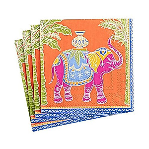 Caspari Royal Elephant Paper Cocktail Napkins in Orange, Pack of 20