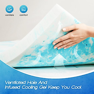 Sweetcrispy Mattress Topper King, Thick Cooling Gel Infused Memory Foam Bed Toppers for King Size Bed, 2 Inch Soft Mattress Pads for Sleeper Sofa, RV, Camper, CertiPUR-US Certified, Blue