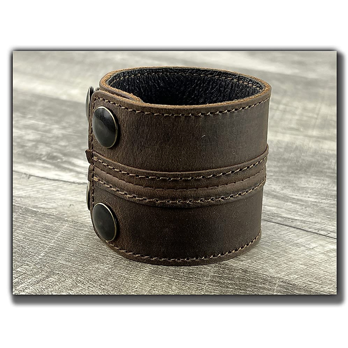 Anthology Gear Stylish Leather Cuff Bracelet Full Grain Wide Wristband For Men and Women (Unisex) Adjustable to 6" or 7 1/4" (Whiskey Brown, Small/Medium)