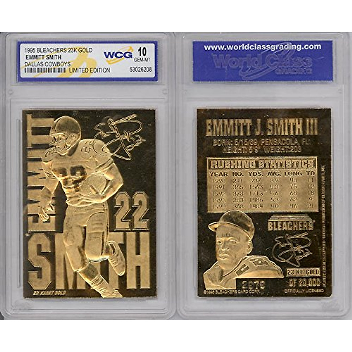 Emmitt Smith 1995 23KT Gold Card Sculpted NFL Dallas Cowboys Graded GEM Mint 10