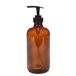 Vivaplex, 2, Large, 16 oz, Empty, Amber Glass Bottles with Black Lotion Pumps