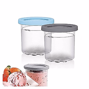EVANEM 2/4/6PCS Creami Deluxe Pints, for Creami Ninja Ice Cream,16 OZ Pint Storage Containers Airtight,Reusable Compatible NC301 NC300 NC299AMZ Series Ice Cream Maker,Gray+Blue-6PCS
