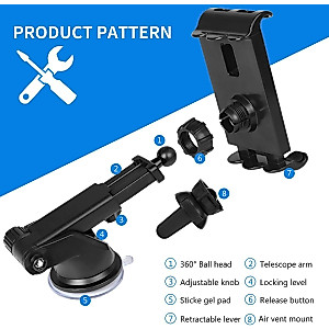 SincereFly Car Mount, 7-10.5inch Tablet & 4.5-6.5inch Phone Holder, Portable Electronic Device Mount