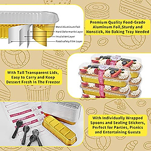 HEYYUMI 11.4oz Mini Loaf Pans with Lids and Spoons 40 Pack, Aluminum Foil Narrow Cake Pans,Rectangle Baking Pans,Cupcake Cups Muffin Tins,Disposable Ramekins Containers for Mini Bread Brownie - Gold