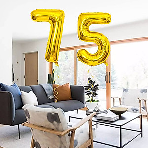 Maigendoo Jumbo 75 Number Balloon 40 Inch Large Digit Balloons Huge Helium Balloon Foil Mylar Balloon with Swirl Decorations for 75th Birthday Party Graduation Celebration Anniversary Event, Gold