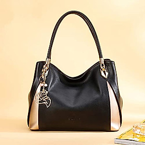 Gifts for Mom Leather Handbags for Women, Genuine Leather Lady Top-handle Totes Women's Fashion Crossbody Bags Womens Carryall Purses and Handbags (Black)