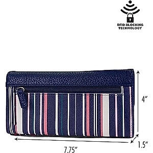 Nautica Money Manager RFID Slim Small Wallet for Women, Credit Card Holder with Coin Purse and Zipper Coin Pouch, Clutch Organizer in Ribbon Stripe