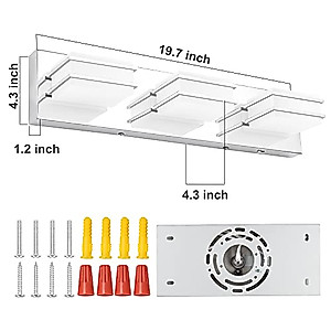 3 Color Temperature Dimmable Bathroom Light Fixtures over Mirror LED Chrome 3 Light Bathroom Vanity Light Fixtures Acrylic Stainless Steel Square Shade Vanity Lights for Bathroom, ETL Certificated