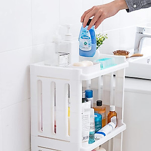 3-Tier Rolling Storage Shelf Plastic Dishwashing Detergent Organizer Serving Mobile Utility Easy Assembly Durable StableCart with Wheels, for Office, Bathroom, Kitchen, Bedroom (White)