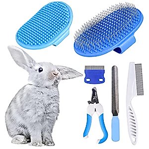 6-Piece Rabbit Grooming Kit, Small Animal Grooming Kit with Pet Hair Remover, Pet Nail Clipper, Flea Comb, Pet Shampoo Bath Brush for Rabbit, Hamster, Bunny, Guinea Pig