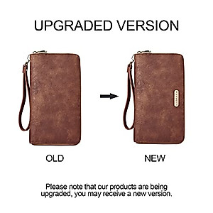 CLUCI Women Wallet Large Leather RFID Blocking Designer Zip Around Card Holder Organizer Ladies Travel Clutch Wristlet Brown