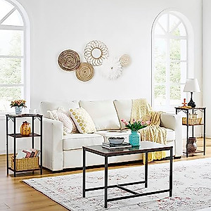 Hoctieon 3 Tier End Table Set of 2, Slim Side Tables, Narrow Side Tables, Nightstands for Small Spaces, Metal Frame, Easy Assembly, Rustic Brown