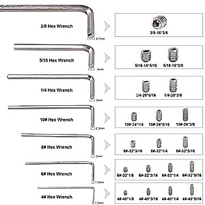 Hilitchi 100Pcs SAE Stainless Hex Allen Head Socket Set Screws Grub Screw Bolts Assortment Kit Internal Hex Drive Cup-Point Screws #8-32 x 1/4