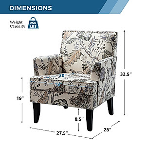 HULALA HOME Modern Accent Chair with Arms and Wooden Legs, Floral Patterned Accent Chair Armchair High Back Rest, Padded Armrest and Comfortable Cushioned Seat for Living Room (Orange Grey Floral)