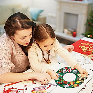 12 Pcs Felt Christmas Tree Wreath Craft Kit Christmas DIY Ornaments with 221 Self Adhesive Christmas Felt Stickers 12 Christmas Bows and 5 Gem Stickers(Wreath and Trees Style, 6 Inch, 7.8 Inch)