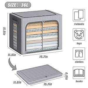 2Pack Stackable Storage Bins Oxford Frame Storage Box with Clear Window, Label Holder, Durable Carry Handles (Light Grey, 3x36L-15.7x11.8x11.8)