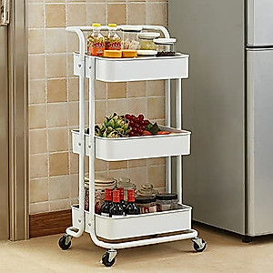 SLNFXC Kitchen Storage Rack Living Room Bathroom Office Rack Trolley Food Clothes Storage Box 3 Tiers (Color : E, Size : 86cm*42cm)