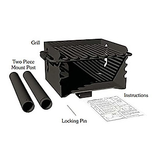 Pilot Rock CBP 135 Park-Style Steel Outdoor BBQ Charcoal Grill (Asadores de Carbon), Cooking Grate and Post for Camping or Backyard, Black