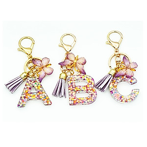 TTYY Initial Letter Keychain for Women Gift for Young Teenage Girl Gifts for Christmas to Mom Daughter Purple tassel (purple snow LetterG)