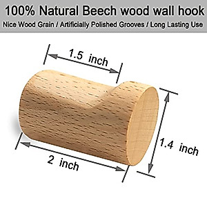 DINGEE 8 Pack Wood Wall Hooks,Natural Wooden Coat Hooks Wall Mounted,Heavy Duty Wooden Pegs for Hanging Hat, Plants, Bathroom Towels Clothes,Minimalist Beech Wood Wall Hooks